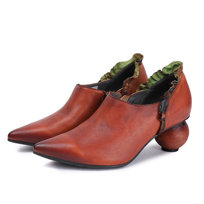 S345 New Pointed Fashion All-Match High Heels Handmade Ethnic Style Retro Leather Women'S Shoes Manufacturers