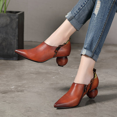 S345 New Pointed Fashion All-Match High Heels Handmade Ethnic Style Retro Leather Women'S Shoes Manufacturers