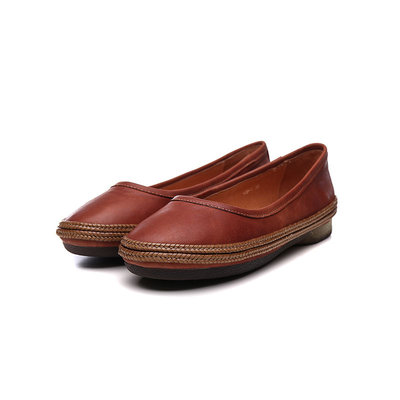 S347 Women'S Shoes Leather Retro Women'S Shoes Woven Shallow Mouth Flat Shoes Women'S Autumn And Winter Factory Direct S