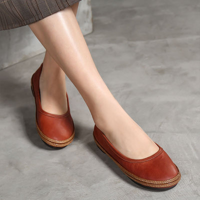 S347 Women'S Shoes Leather Retro Women'S Shoes Woven Shallow Mouth Flat Shoes Women'S Autumn And Winter Factory Direct S