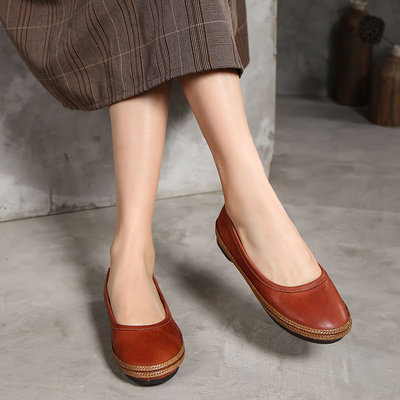S347 Women'S Shoes Leather Retro Women'S Shoes Woven Shallow Mouth Flat Shoes Women'S Autumn And Winter Factory Direct S