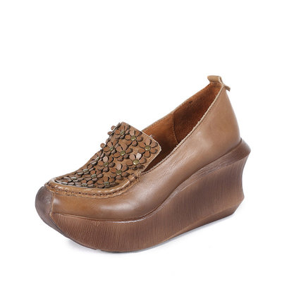 S348 Women'S Shoes Autumn Leather Retro Women'S Shoes Woven Shallow Mouth Flat Shoes Women'S Autumn And Winter Factory D