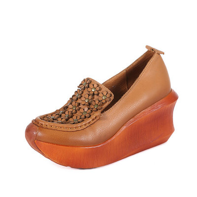 S348 Women'S Shoes Autumn Leather Retro Women'S Shoes Woven Shallow Mouth Flat Shoes Women'S Autumn And Winter Factory D