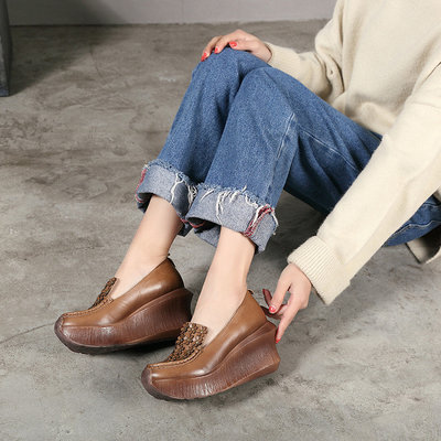 S348 Women'S Shoes Autumn Leather Retro Women'S Shoes Woven Shallow Mouth Flat Shoes Women'S Autumn And Winter Factory D
