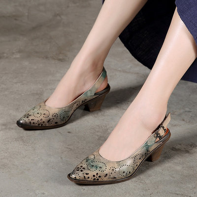 S350 Handmade Gradient Color Leather Square Heel Fashion All-Match Women'S Shoes Elegant Little Fairy Pointed Leather Sh