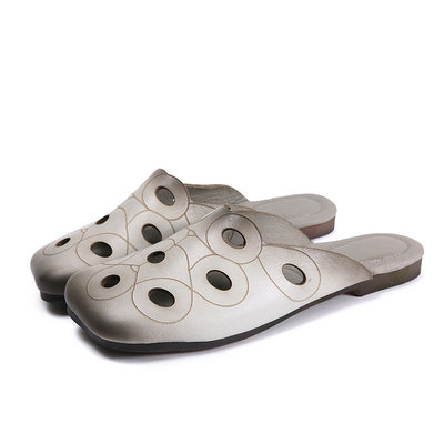 S351 Factory New Retro Gradient Color Leather Flat Sandals And Slippers Handmade Hollow Slippers Literary Women'S Shoes