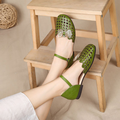 S354 Women's shoes Mori series mesh hole shoes sweet bow knot convenient shoe buckle sandals women 2020 new