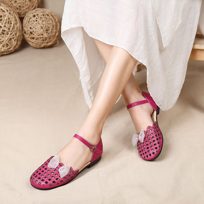 S354 Women's shoes Mori series mesh hole shoes sweet bow knot convenient shoe buckle sandals women 2020 new