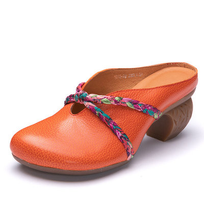 S356 Summer Leather Retro Color Hand-Woven Rope Slope With Round Head Female Sandals Wholesale