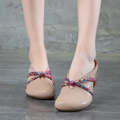 S356 Summer Leather Retro Color Hand-Woven Rope Slope With Round Head Female Sandals Wholesale