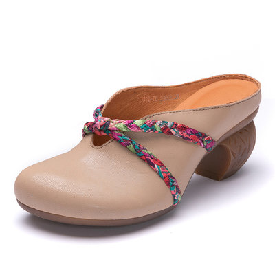 S356 Summer Leather Retro Color Hand-Woven Rope Slope With Round Head Female Sandals Wholesale