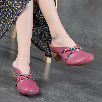 S356 Summer Leather Retro Color Hand-Woven Rope Slope With Round Head Female Sandals Wholesale