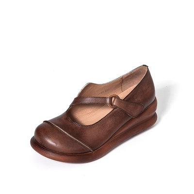 S361Spring New Thick-Soled Cowhide Round-Toe Women'S Shoes Ethnic Style Retro Platform Shoes Single Shoe Factory Wholesa