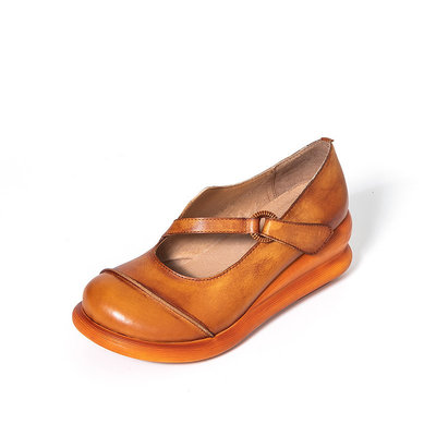 S361Spring New Thick-Soled Cowhide Round-Toe Women'S Shoes Ethnic Style Retro Platform Shoes Single Shoe Factory Wholesa