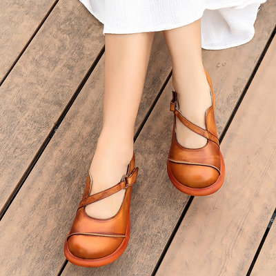S361Spring New Thick-Soled Cowhide Round-Toe Women'S Shoes Ethnic Style Retro Platform Shoes Single Shoe Factory Wholesa