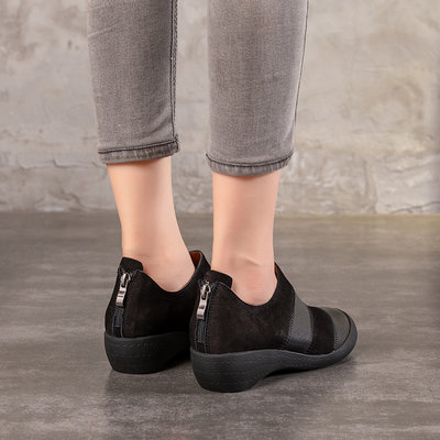 S372 Increased Women'S Shoes Leather 2020 Autumn And Winter Hot Style Retro Casual Women'S Zipper Women'S Wedge Heel Sho