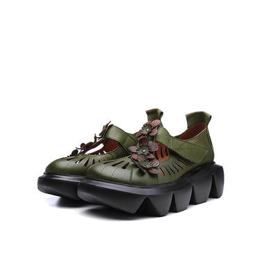 S373 Huizumei New Ethnic Style Flower Thick-Soled Women'S Sandals 2020 Leather PU Foam Sole Velcro Women'S Shoes Process