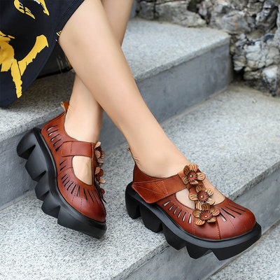 S373 Huizumei New Ethnic Style Flower Thick-Soled Women'S Sandals 2020 Leather PU Foam Sole Velcro Women'S Shoes Process