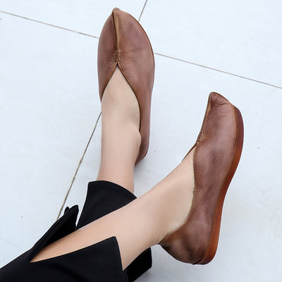 S377 Retro Ethnic Style Cowhide Flat Shoes Handmade Original Leather Spring And Summer New Women'S Shoes Manufacturers