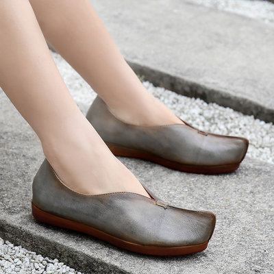 S377 Retro Ethnic Style Cowhide Flat Shoes Handmade Original Leather Spring And Summer New Women'S Shoes Manufacturers