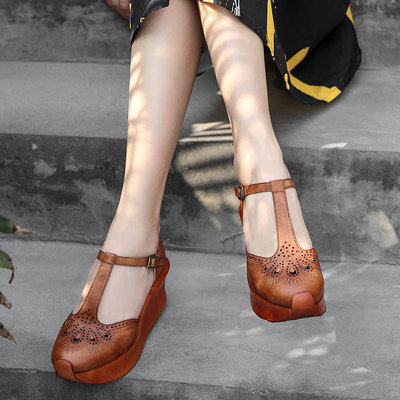S379 Factory Direct Sales 2020 Summer Women'S Sandals Thick-Soled Increased Leather Women'S Sandals High Heels Ins Tide