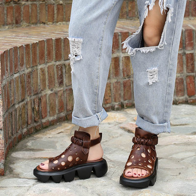S380 New Style Thick Heel PU Foam Platform Sandals Fish Mouth Hollow And Cool Personality Locomotive Women'S Shoes Whole