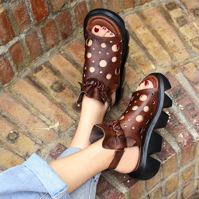 S380 New Style Thick Heel PU Foam Platform Sandals Fish Mouth Hollow And Cool Personality Locomotive Women'S Shoes Whole