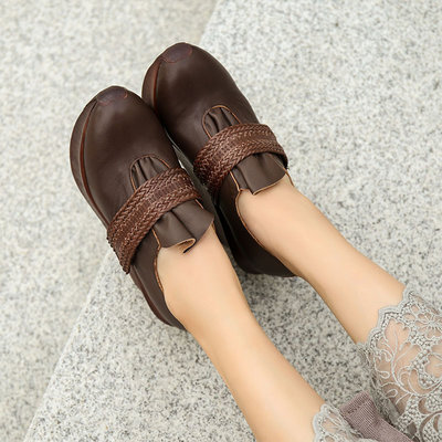 S382 Women'S Shoes Autumn 2020 New Hand-Woven Leather Women'S Shoes Convenient Velcro Thick-Soled Increased Women'S Shoe