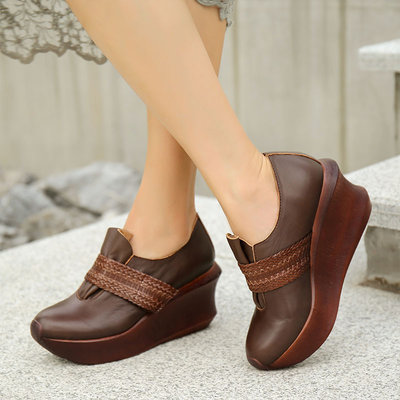 S382 Women'S Shoes Autumn 2020 New Hand-Woven Leather Women'S Shoes Convenient Velcro Thick-Soled Increased Women'S Shoe