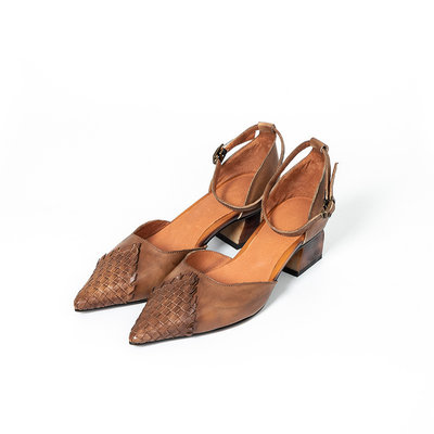 S383 Spring Hand-Woven High Heels Retro Pointed Toe Fashion All-Match Thick-Heeled Women'S Shoes