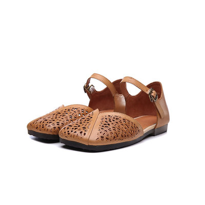 S385 New Retro Literary All-Match Sandals Hollow Cool Breathable Buckle Flat Bottom Women'S Shoes Wholesale