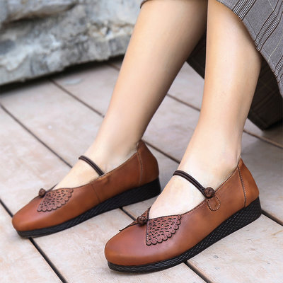 S395 Leather Shoes Handmade Toe Layer Cowhide High Quality Women'S Shoes Custom Logo