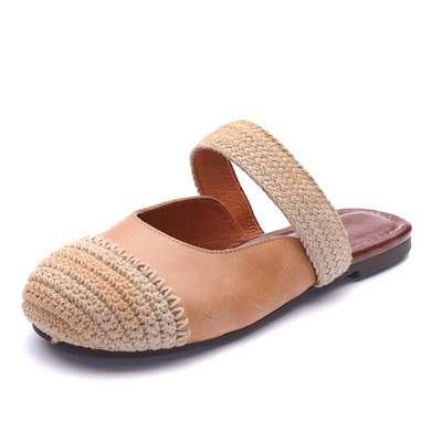 S407 New Retro Hand-Carved Hollow Women'S Shoes Leather Feet Velcro Flat Sandals
