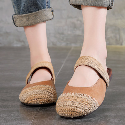 S407 New Retro Hand-Carved Hollow Women'S Shoes Leather Feet Velcro Flat Sandals
