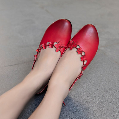 S409 New Retro Stitching Woven Thick High-Heeled Leather Women'S Shoes, Simple And Elegant Style Shoes