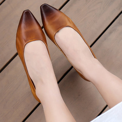 S410 New Pointed Leather Single Shoes Temperament Wild OL Professional Shoes Comfortable Thick High Heel Spring And Summ