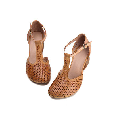 S411New Fashion Temperament Women'S Heel Shoes All-Match Sexy Round Toe Comfortable Buckle Mid-Heel Sandals Wholesale