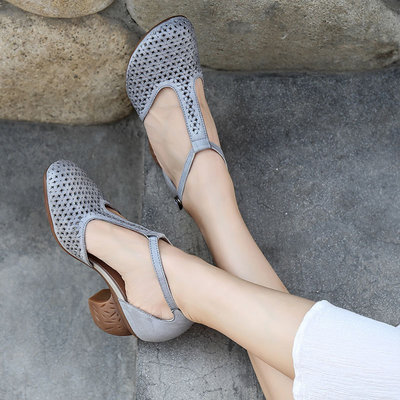 S411New Fashion Temperament Women'S Heel Shoes All-Match Sexy Round Toe Comfortable Buckle Mid-Heel Sandals Wholesale