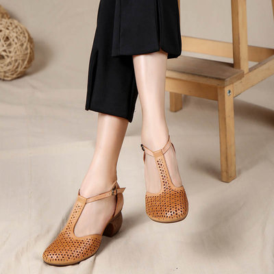 S411New Fashion Temperament Women'S Heel Shoes All-Match Sexy Round Toe Comfortable Buckle Mid-Heel Sandals Wholesale