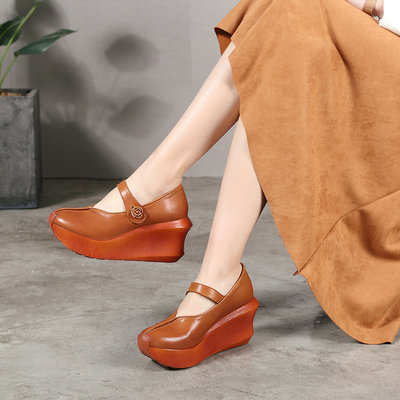 S413 New Style Genuine Leather Platform Wedge Shoes, Retro Increased Platform Shoes, Women'S Shoes Wholesale
