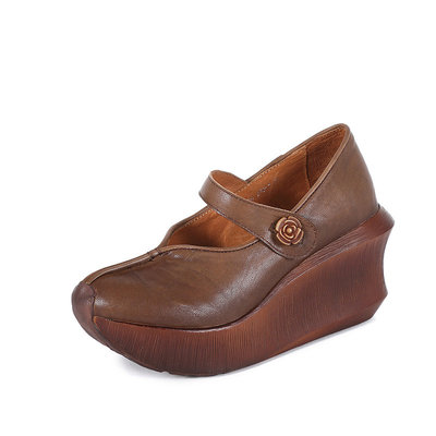 S413 New Style Genuine Leather Platform Wedge Shoes, Retro Increased Platform Shoes, Women'S Shoes Wholesale