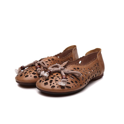 S414 New Style Women'S Shoes Hollow Retro Sweet Flat Bottom Women'S Shoes Bowknot Soft Sole Shoes Manufacturers