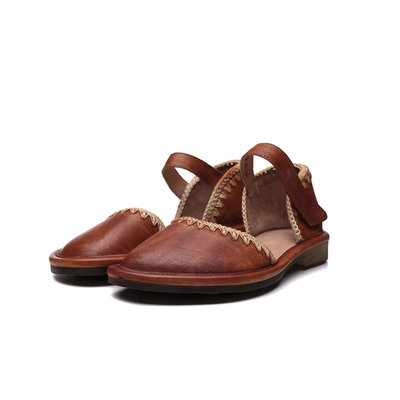 S416 Sandals Women'S Ethnic Style Top Layer Cowhide Women'S Sandals Convenient Velcro Shallow Mouth Leather Women'S Shoe