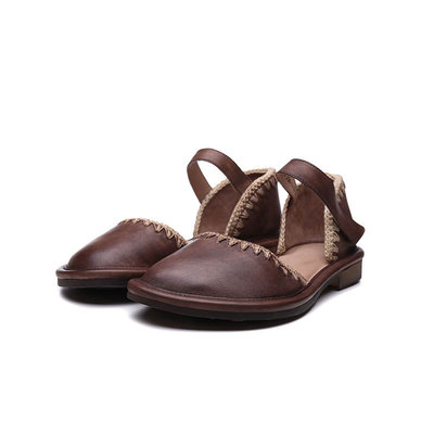 S416 Sandals Women'S Ethnic Style Top Layer Cowhide Women'S Sandals Convenient Velcro Shallow Mouth Leather Women'S Shoe