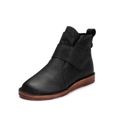 S417 2020 Autumn And Winter New Women'S Shoes Retro Handmade Leather Fashion Velcro Flat Ankle Boots Women