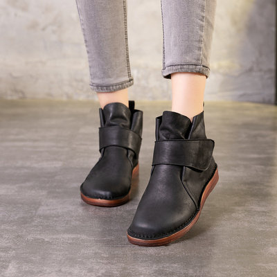 S417 2020 Autumn And Winter New Women'S Shoes Retro Handmade Leather Fashion Velcro Flat Ankle Boots Women