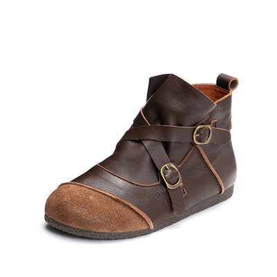 S418 2020 Autumn And Winter New Martin Boots Retro Original Handmade Leather Stitching Fleece Flat Women'S Short Boots