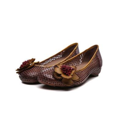 S423 2020 New Retro Handmade Hollow Shoes Sandals Breathable Soft Sole Comfortable Leather Women'S Shoes