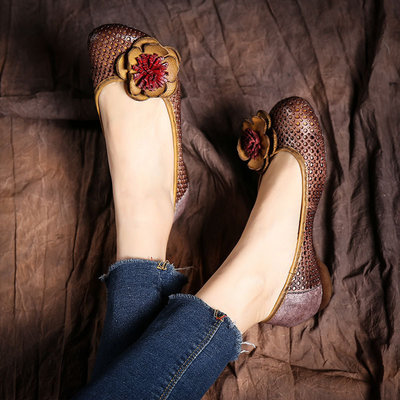 S423 2020 New Retro Handmade Hollow Shoes Sandals Breathable Soft Sole Comfortable Leather Women'S Shoes