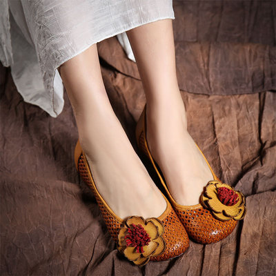 S423 2020 New Retro Handmade Hollow Shoes Sandals Breathable Soft Sole Comfortable Leather Women'S Shoes